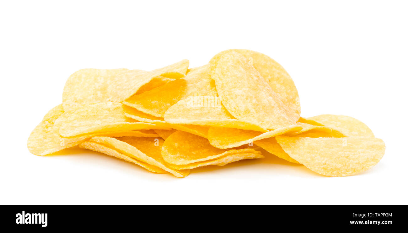 yellow potato chips isolated on white Stock Photo - Alamy