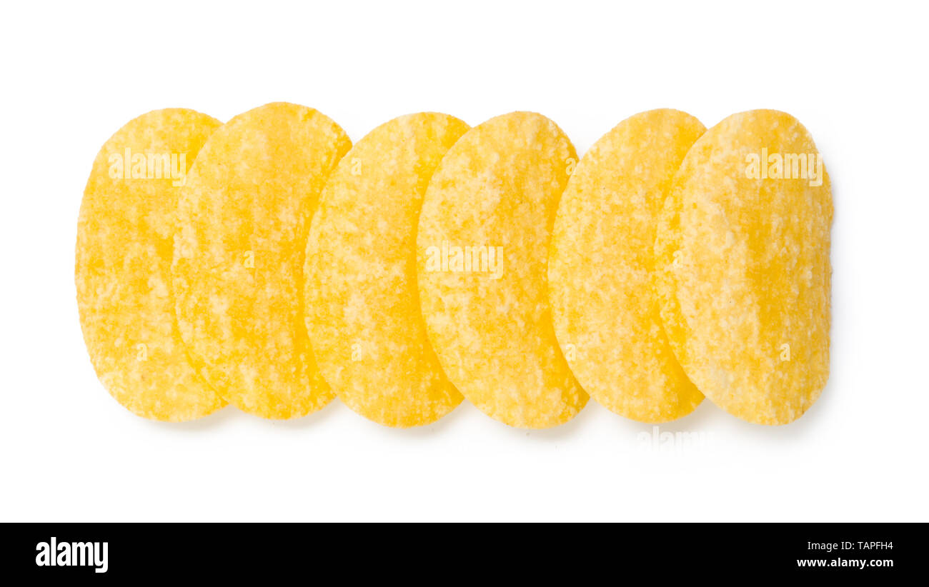 yellow potato chips isolated on white Stock Photo - Alamy