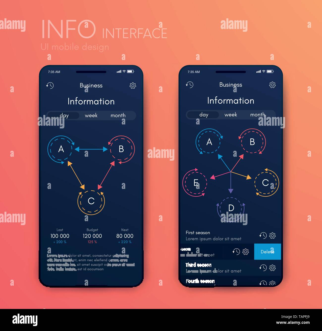 Vector graphics mobile infographics with three and five options ...