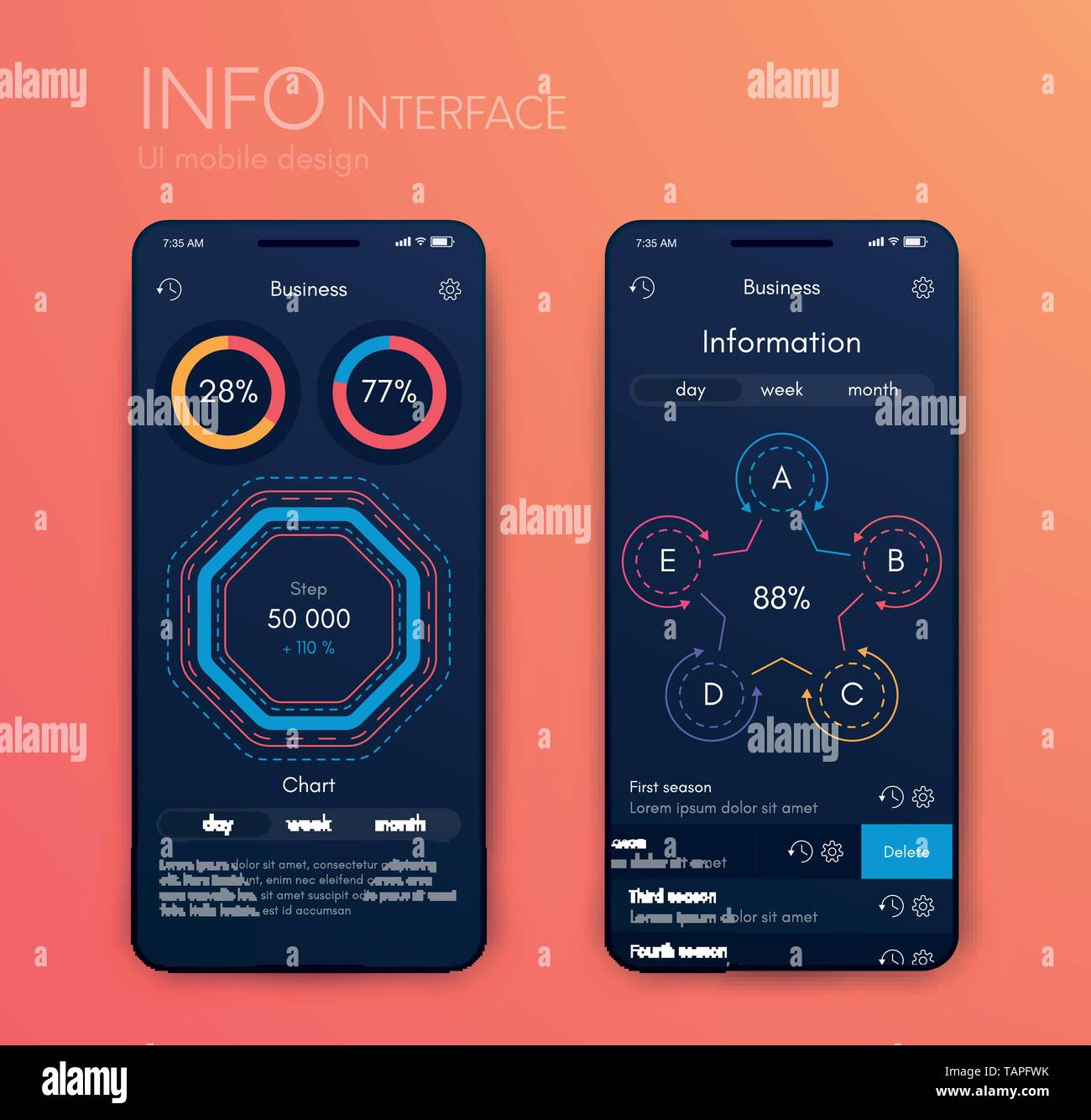 Vector graphics mobile infographics with two and five options. Template ...