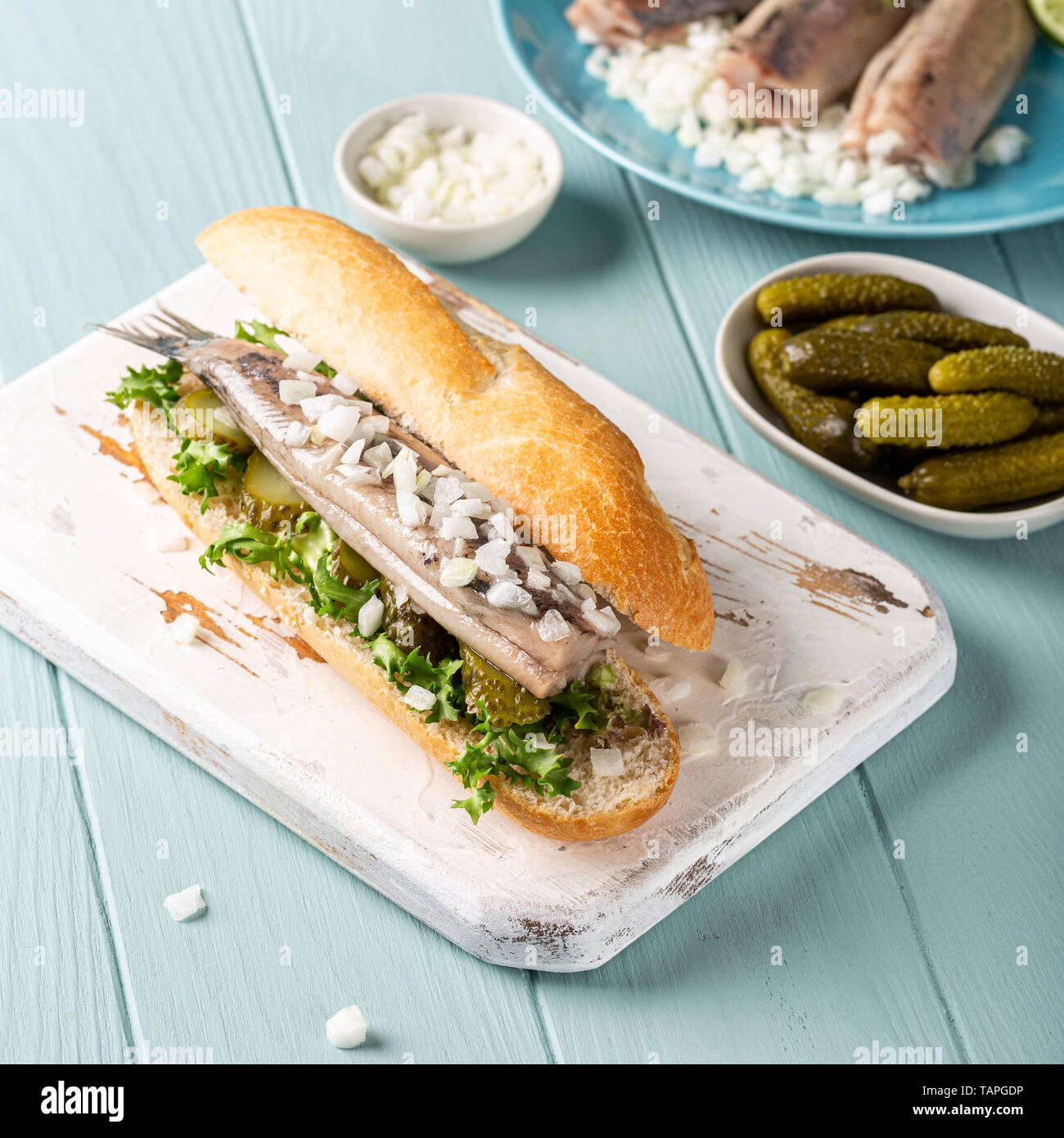 Traditional dutch snack, seafood sandwich with herring Stock Photo - Alamy