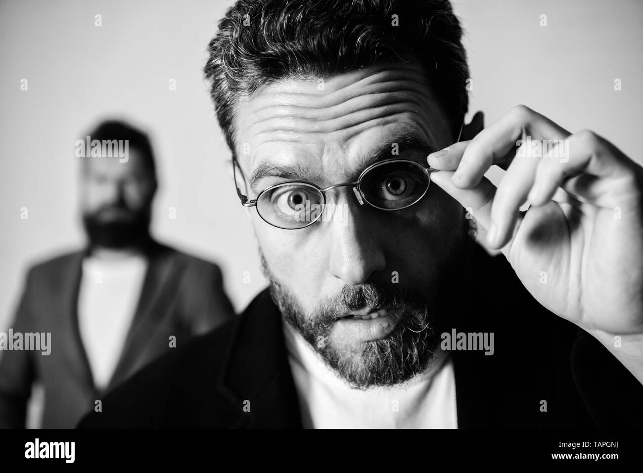 Man handsome bearded guy wear eyeglasses. Eye health and sight. Optics ...