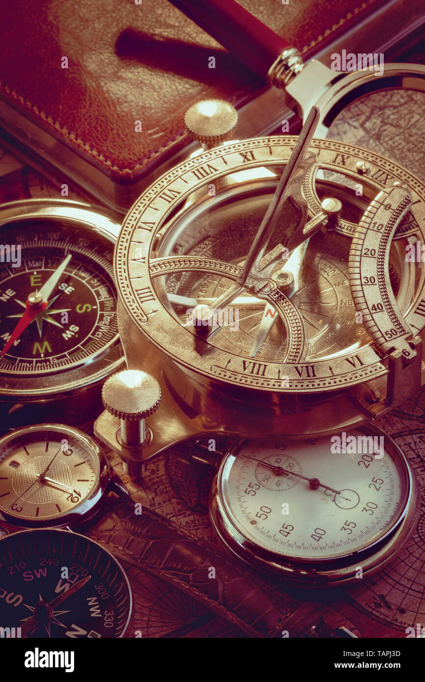 Old navigational instruments hi-res stock photography and images - Alamy