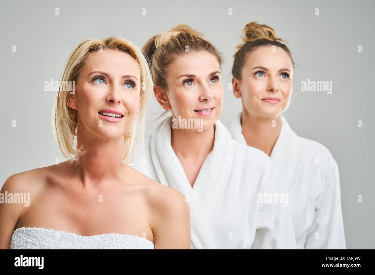 Group of happy friends in spa Stock Photo - Alamy