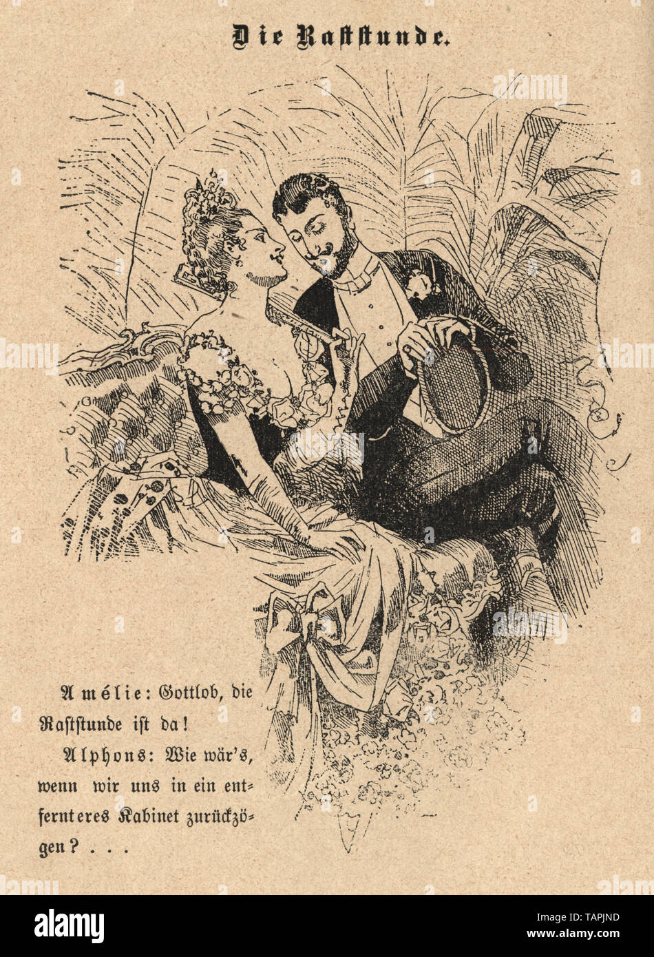 Victorian Cartoon of young couple flirting, 1880s, German Stock Photo ...