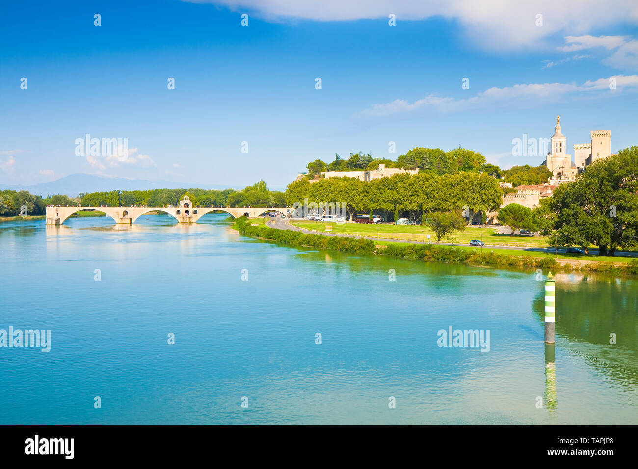 Avignon city with the ancient broken medieval bridge of Saint Benezet ...