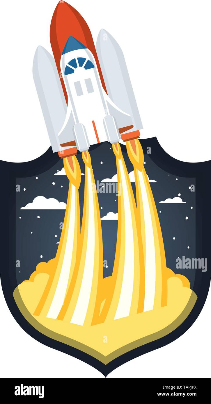 frame with rocket taking off in clouds background Stock Vector Image ...