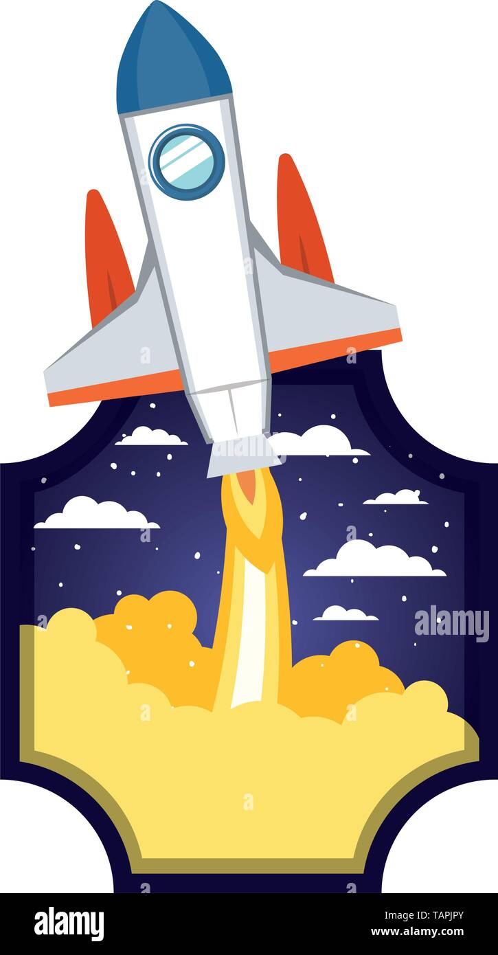frame with rocket taking off in clouds background Stock Vector Image ...