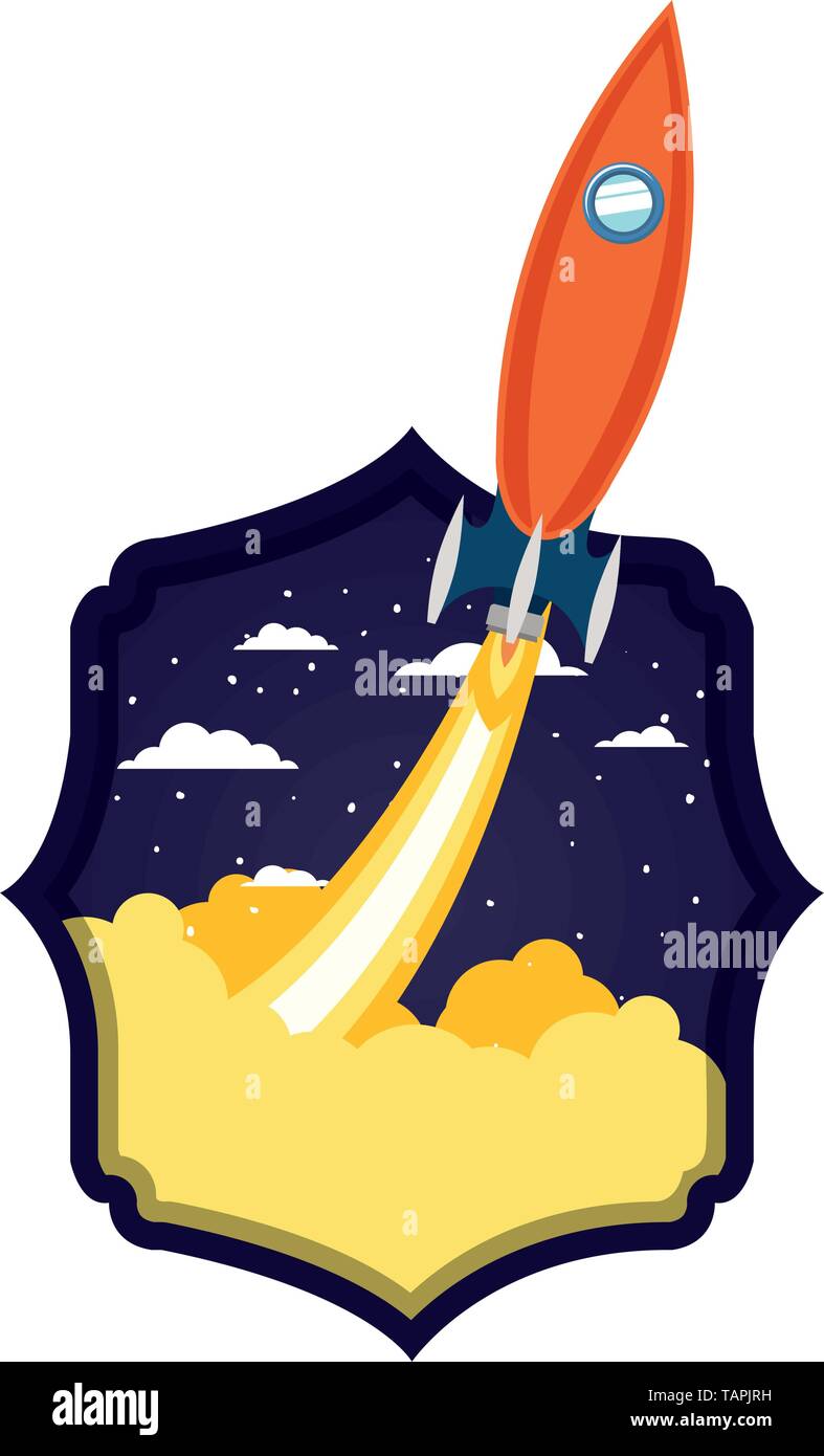 frame with rocket taking off in clouds background Stock Vector Image ...