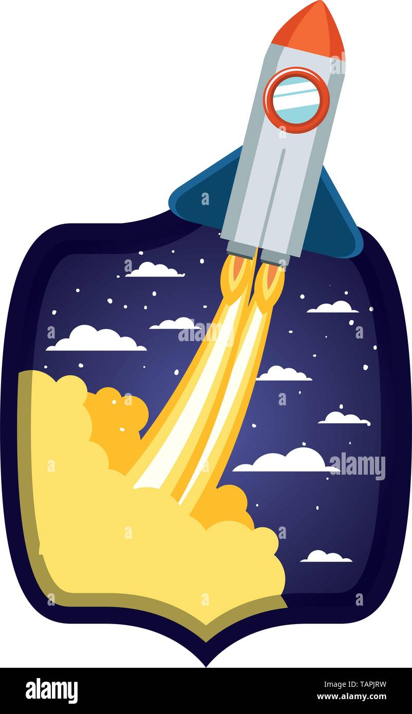 frame with rocket taking off in clouds background Stock Vector Image ...