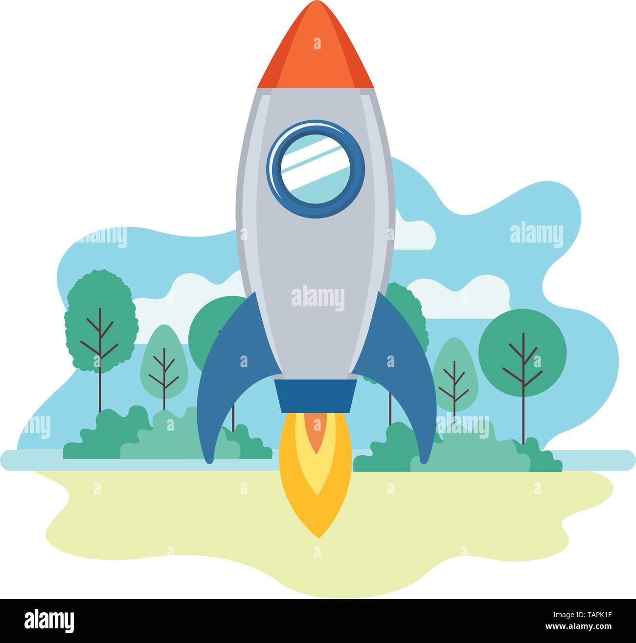 rocket taking off in landscape of background Stock Vector Image & Art ...