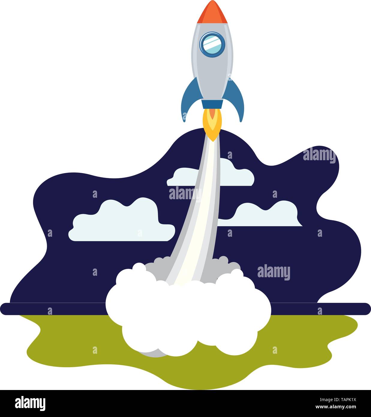 rocket taking off in landscape of background Stock Vector Image & Art ...