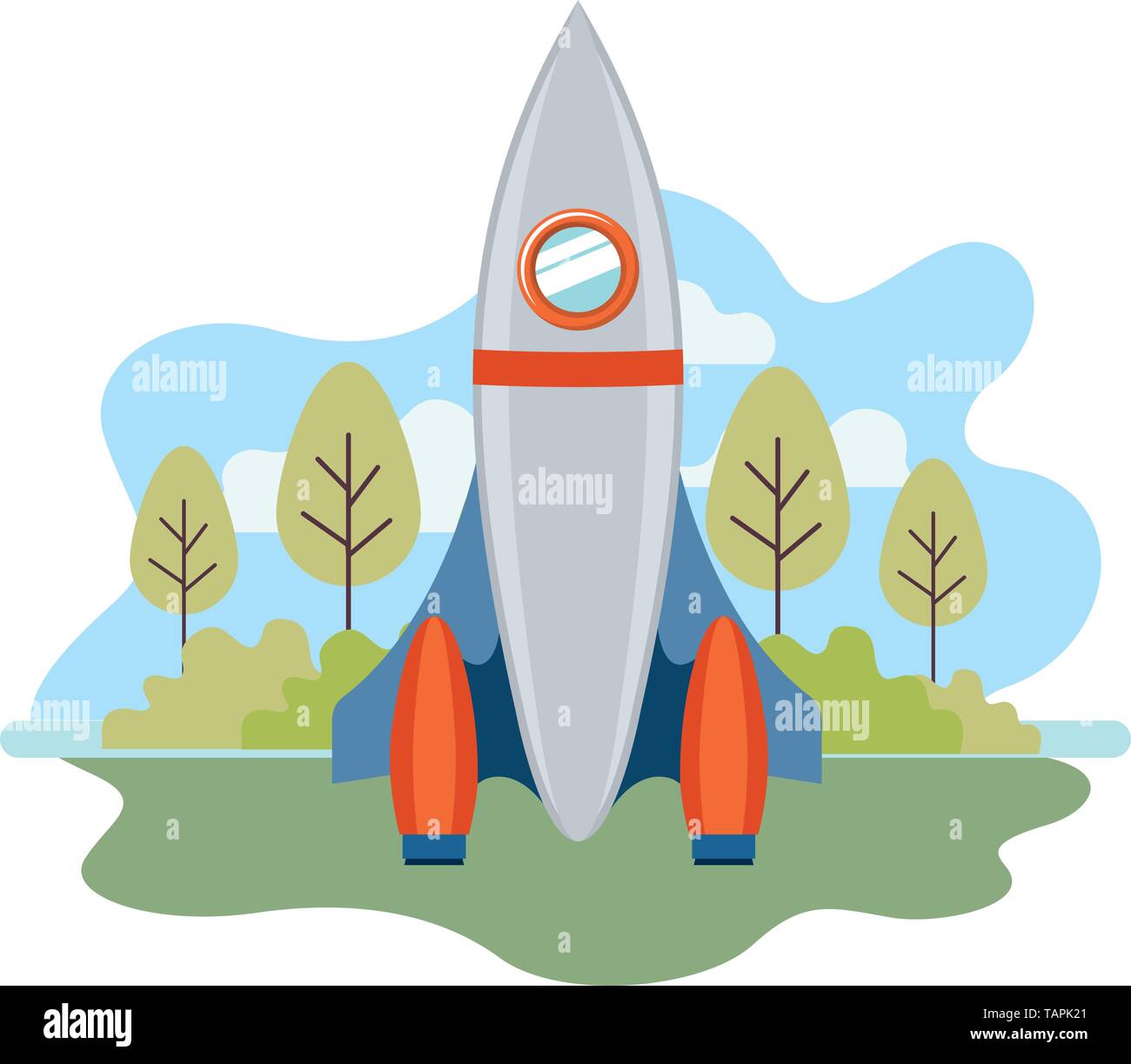 rocket taking off in landscape of background Stock Vector Image & Art ...