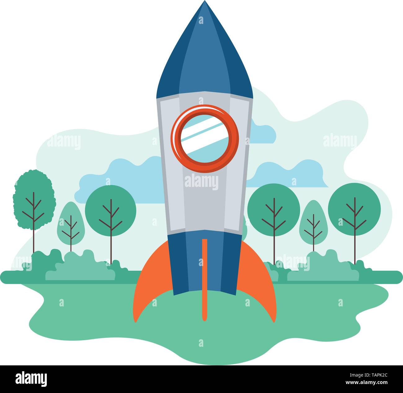 rocket taking off in landscape of background Stock Vector Image & Art ...