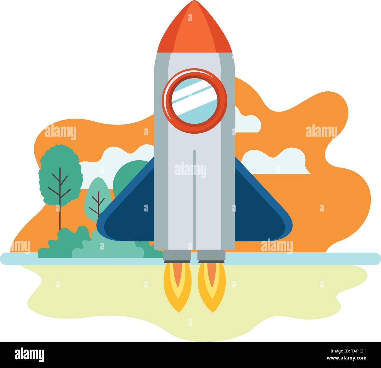 rocket taking off in landscape of background Stock Vector Image & Art ...