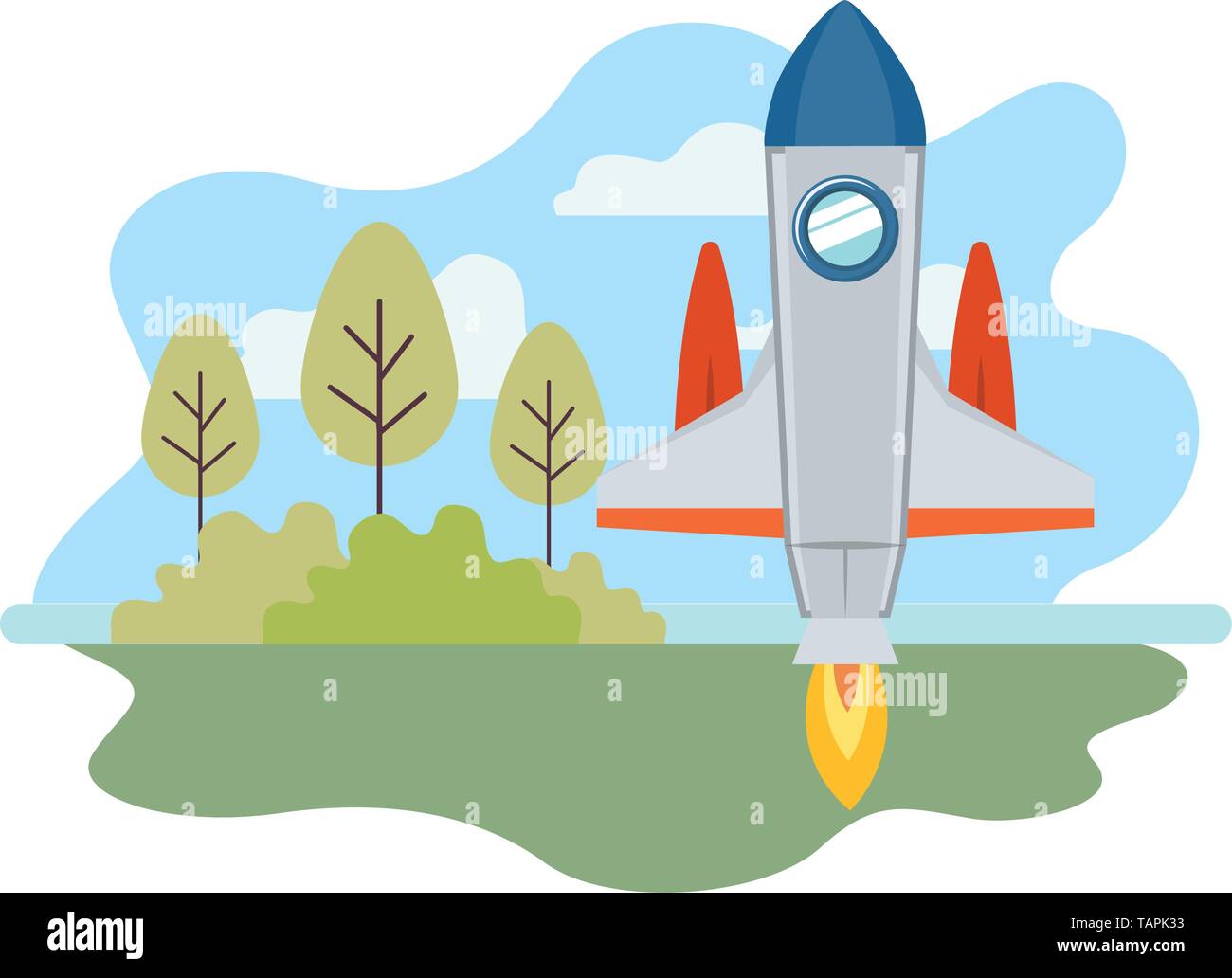 rocket taking off in landscape of background Stock Vector Image & Art ...