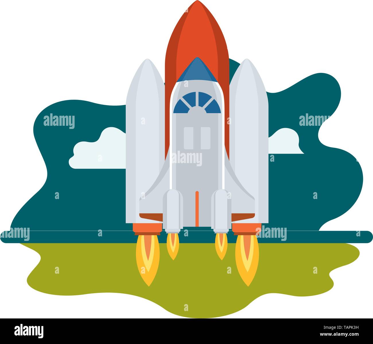 rocket taking off in landscape of background Stock Vector Image & Art ...
