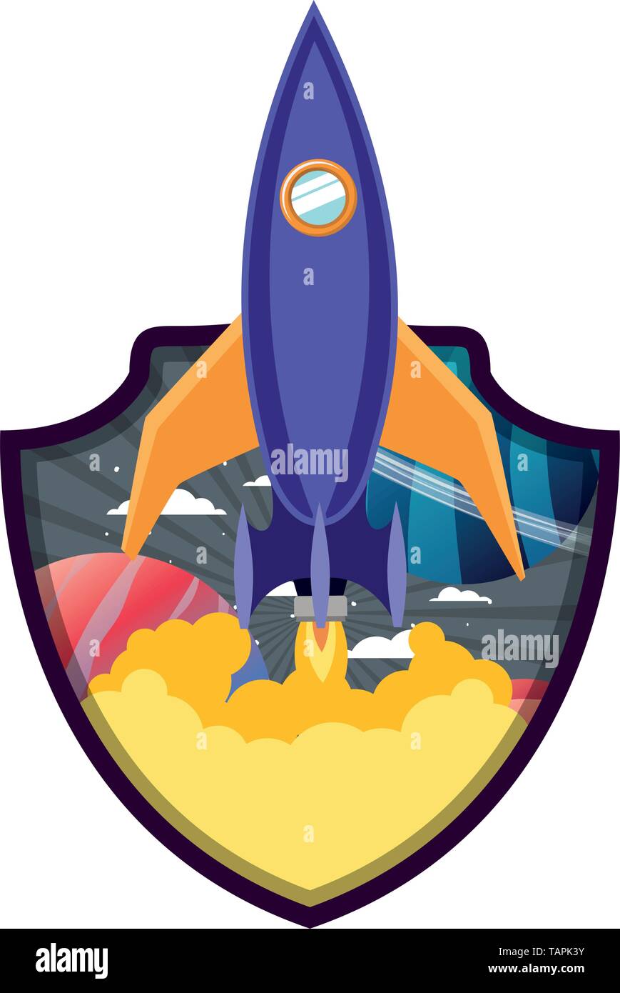 frame with rocket taking off and planets Stock Vector Image & Art - Alamy