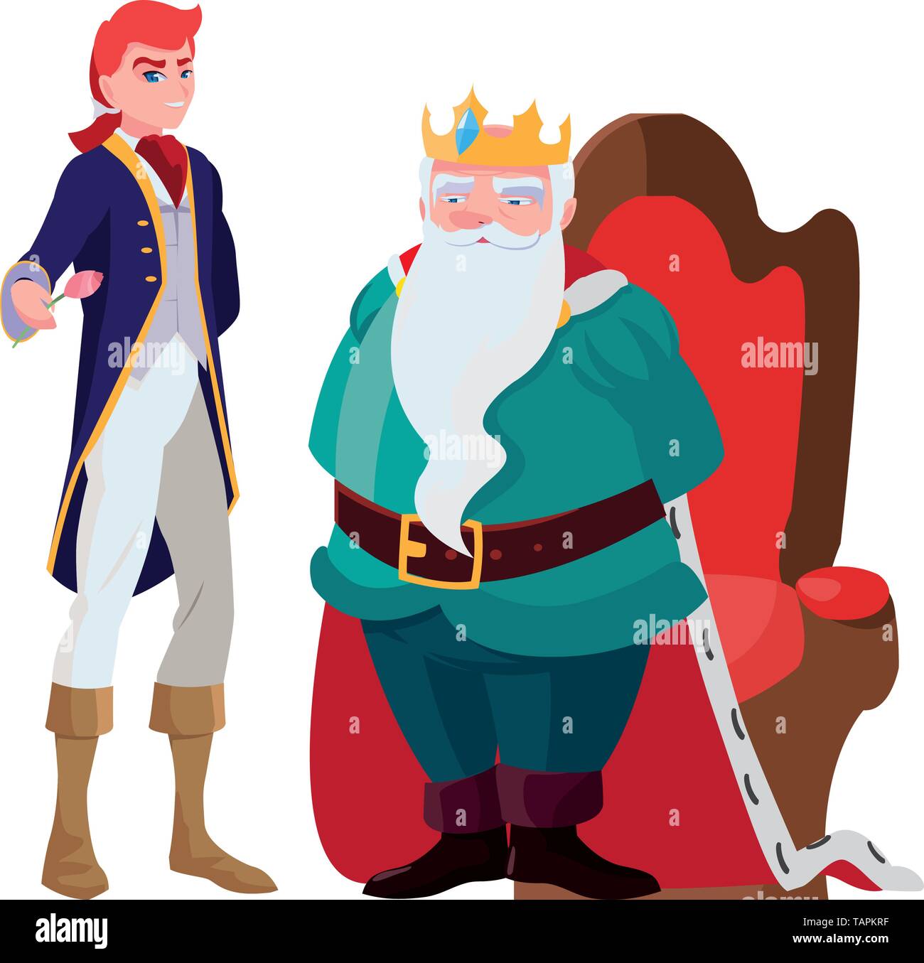 prince charming with king on throne characters vector illustration ...