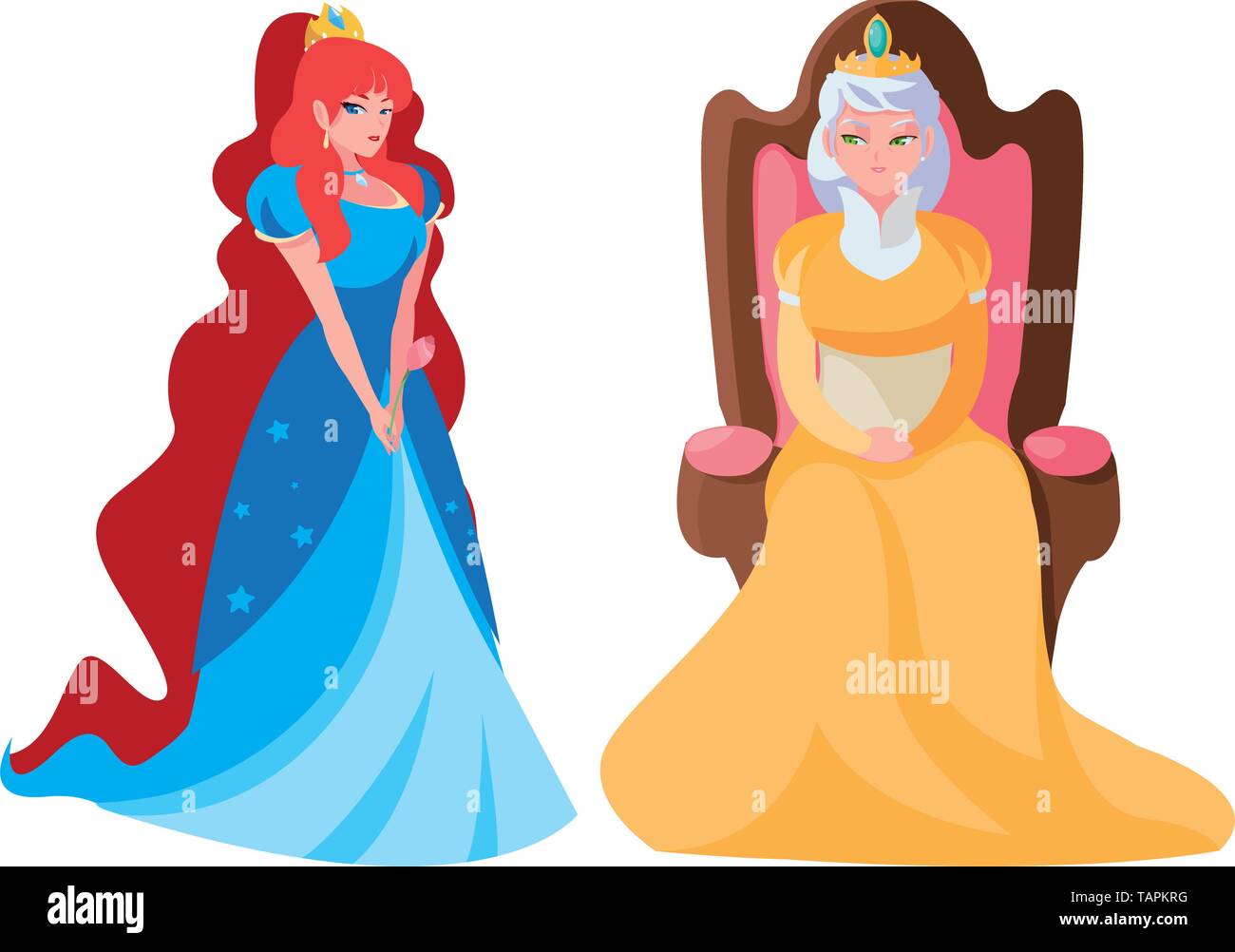beautiful princess with queen on throne of tales character vector ...
