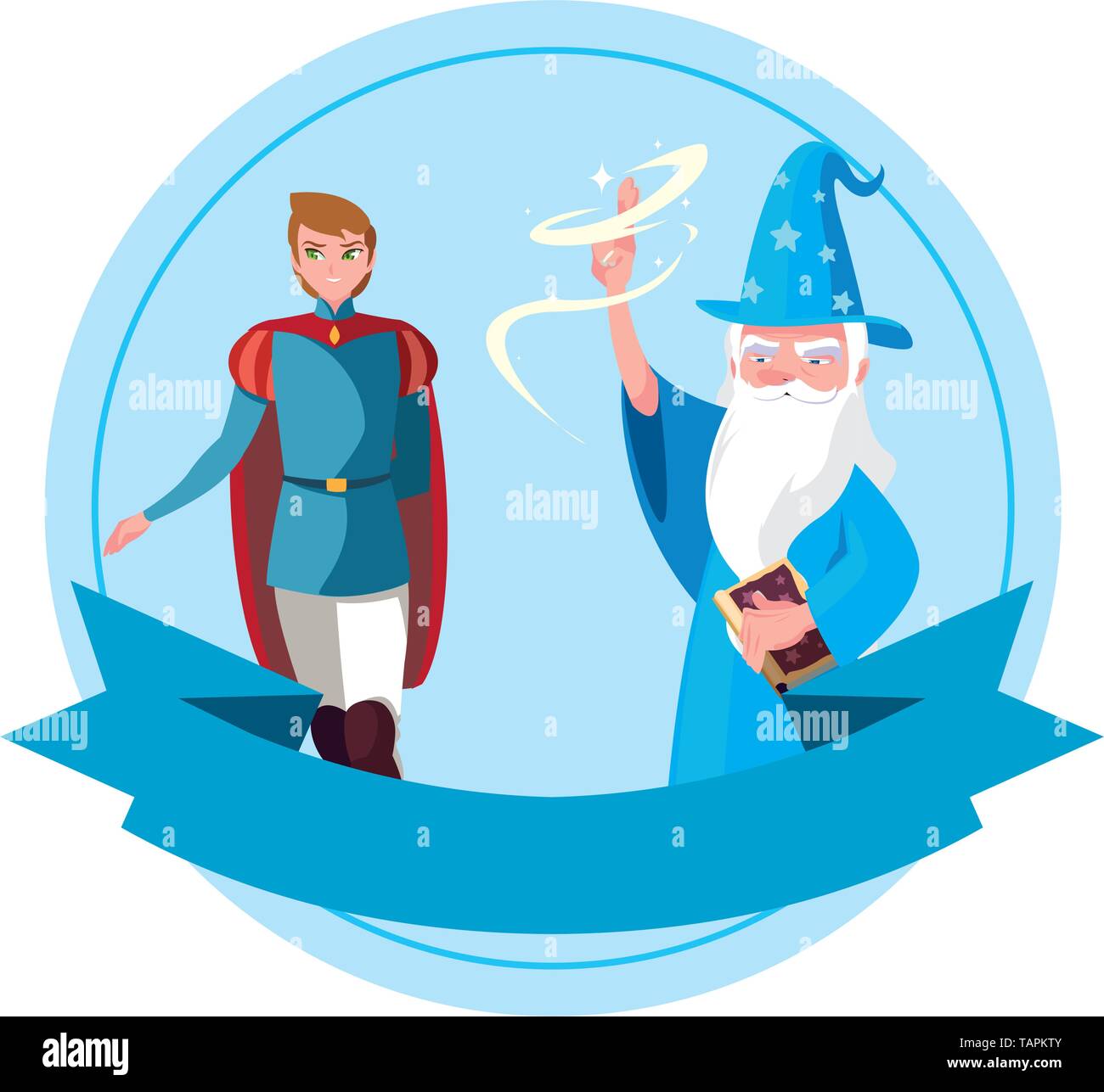 prince charming and wizard of tales characters vector illustration ...