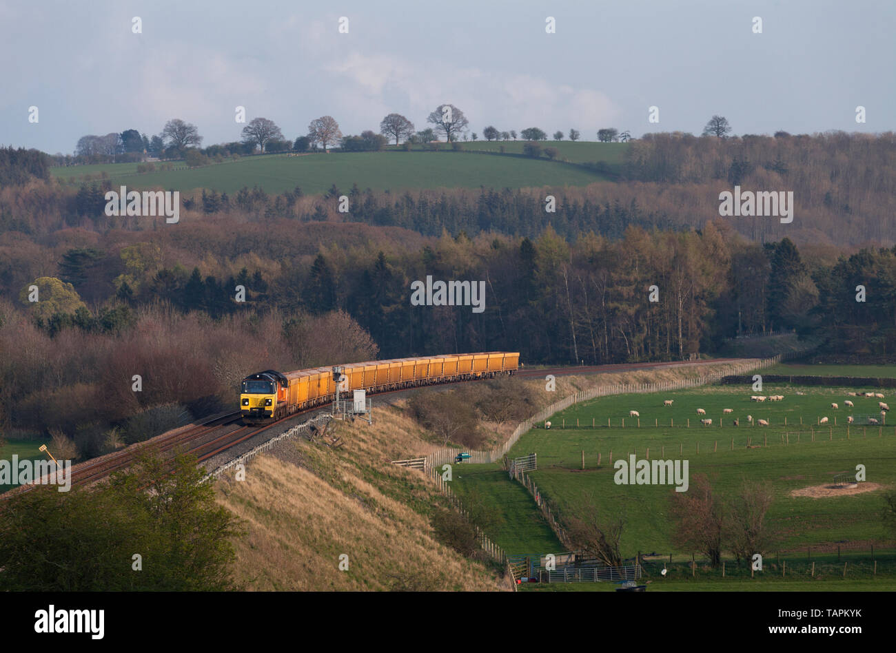Colas Railfreight class 70 diesel locomotive passing Lazonby ...