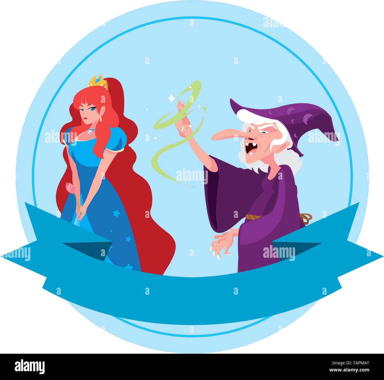 beautiful princess with witch of tales characters vector illustration ...