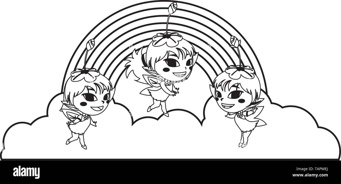 beautiful magic fairies with rainbow scene vector illustration design ...