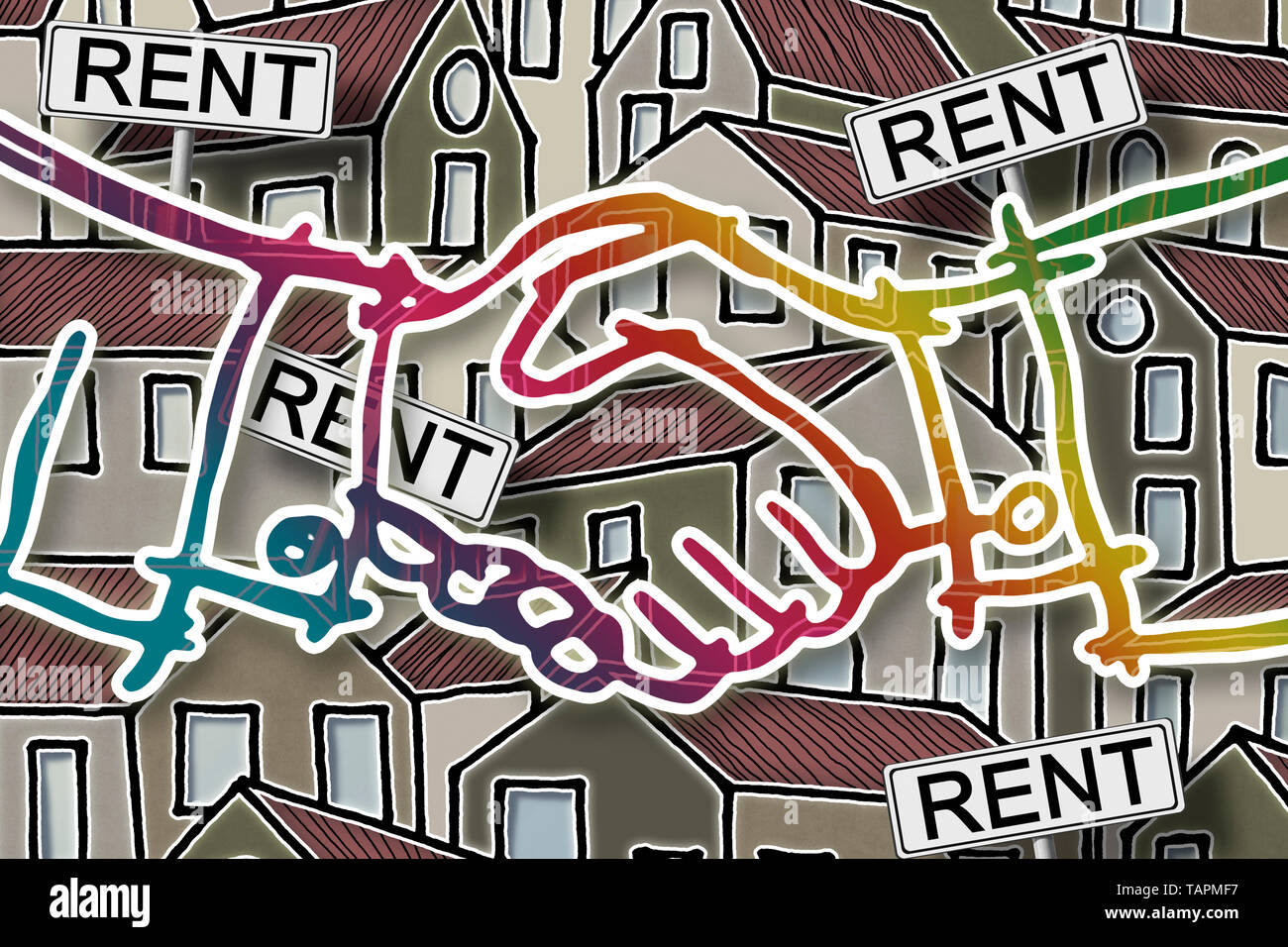 Real estate concept image with colorful cartoon doodles background ...