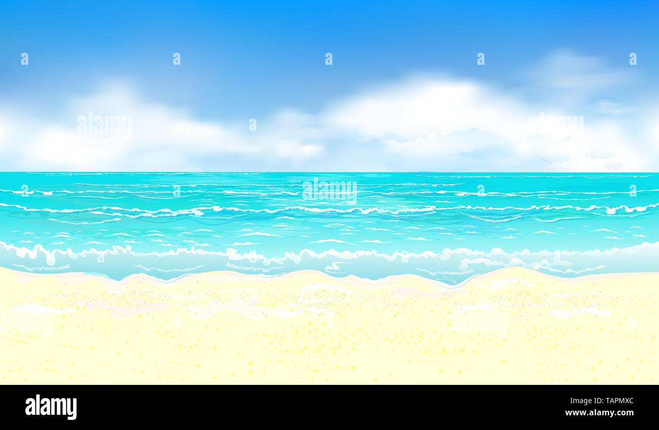 Landscape of the tropical coast. Sea shore landscape. Ocean, sky ...