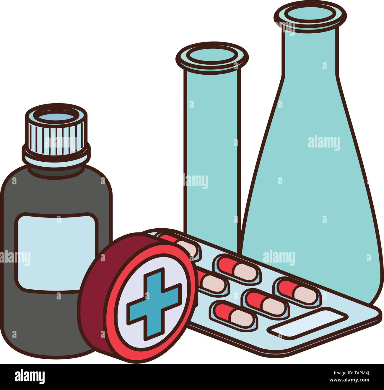 laboratory instruments with medicines in white background Stock Vector ...