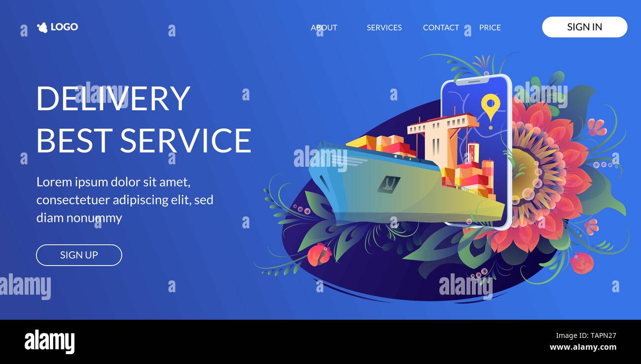 Web page design template for project delivery, transport, ship. Modern ...