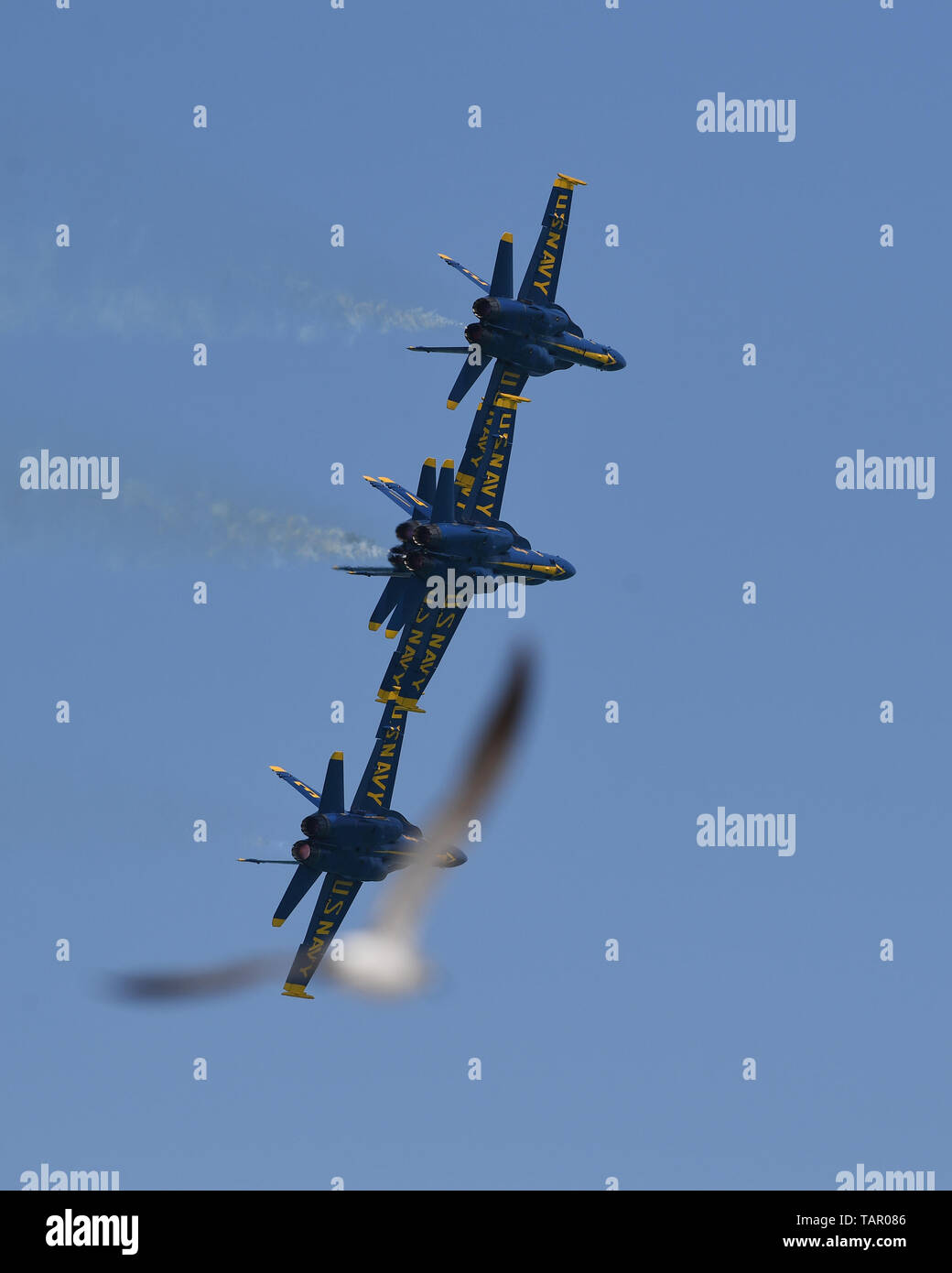 MIAMI, FL - MAY 26: The U.S. Navy Blue Angels Flight Demonstration team perform during the ...