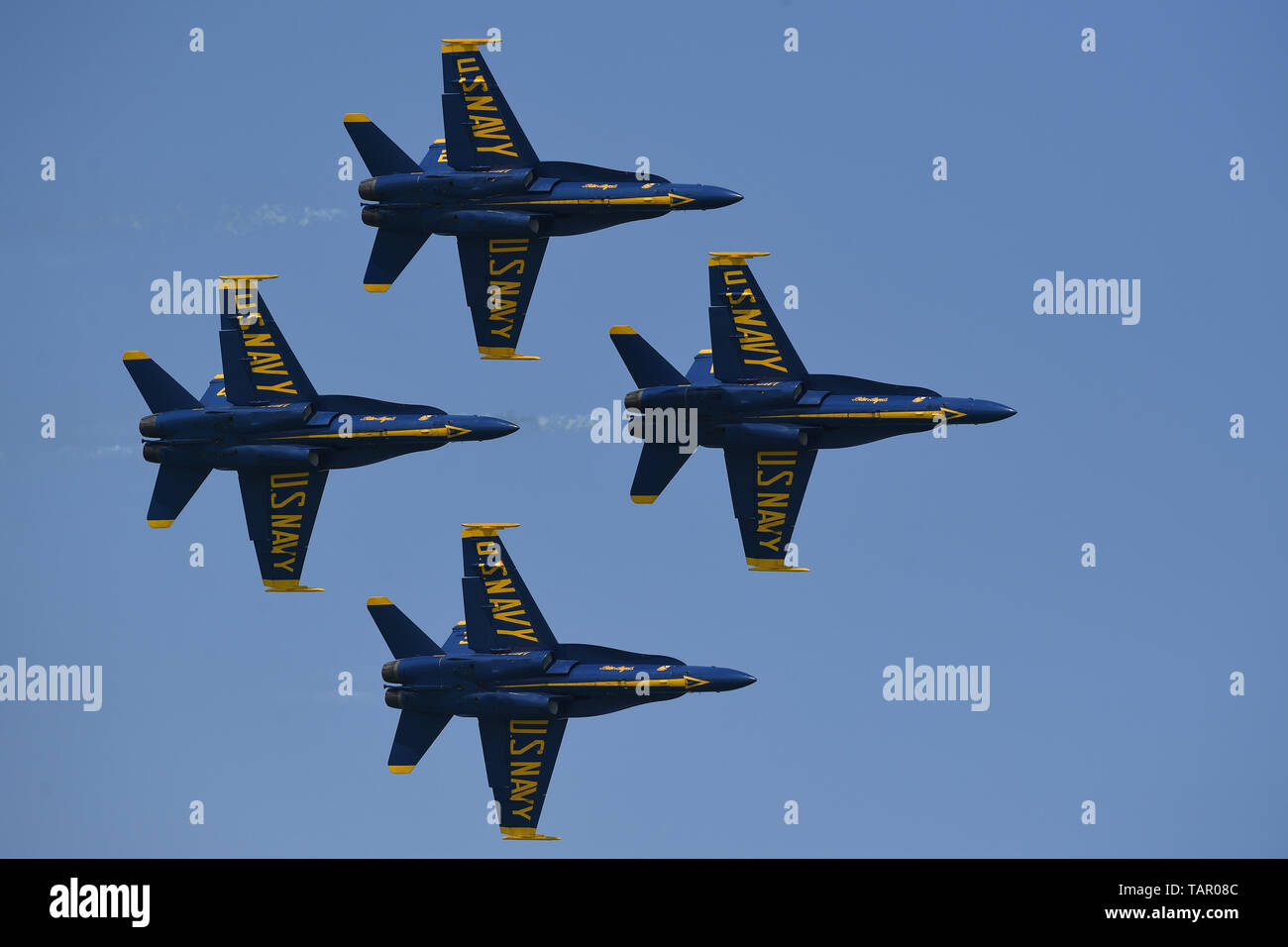 MIAMI, FL - MAY 26: The U.S. Navy Blue Angels Flight Demonstration team perform during the ...