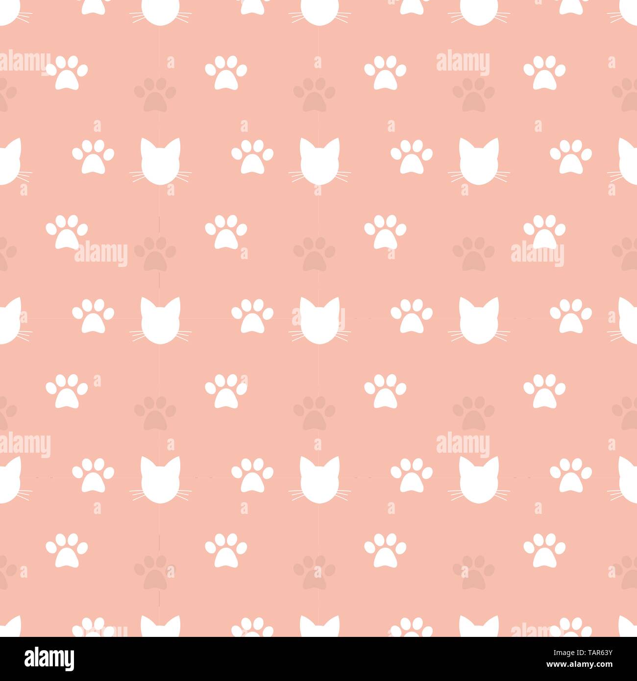 Cat heads and paw prints pink seamless pattern. Vector illustration ...