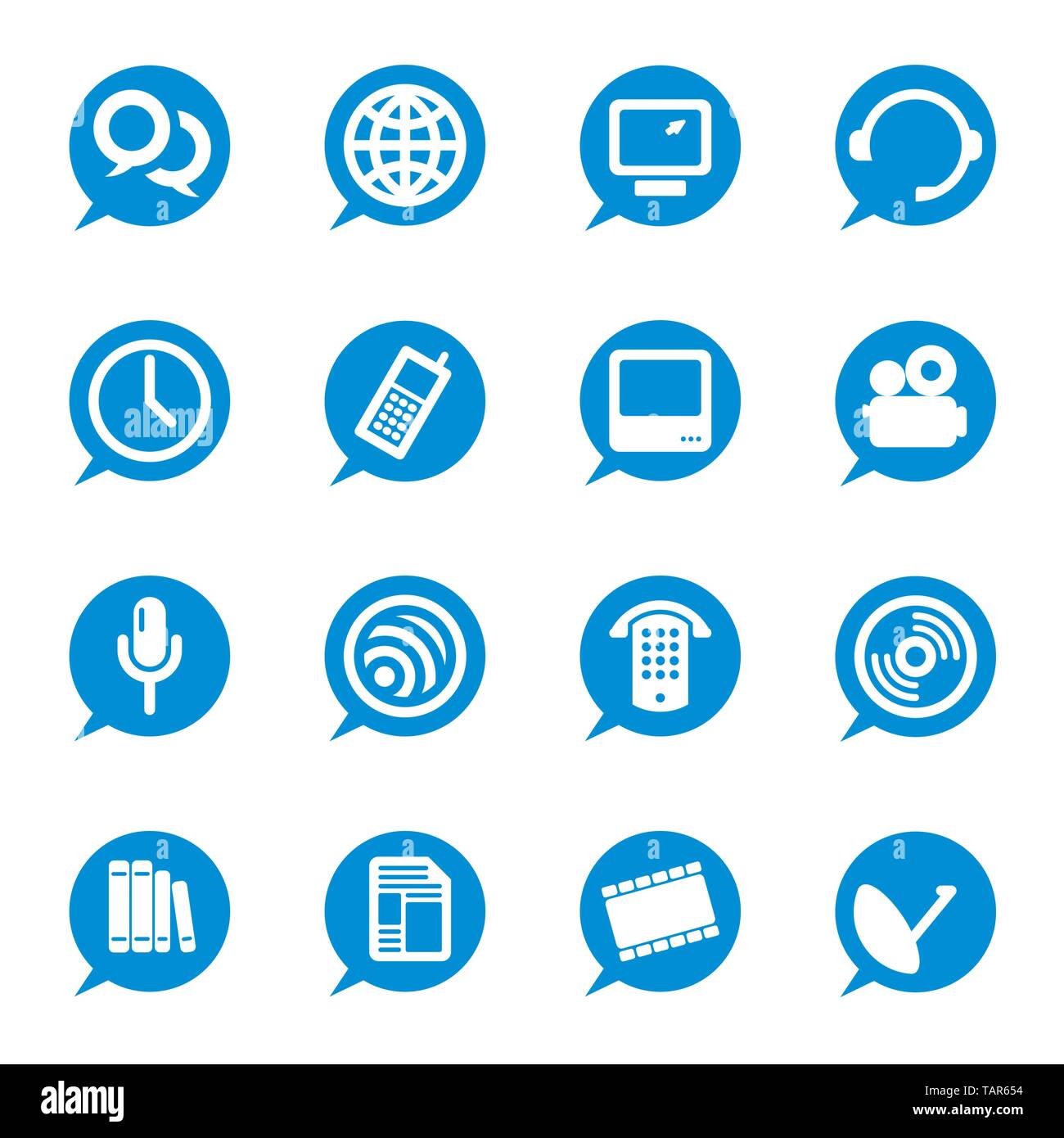 Vector illustration set of 16 communication icons in blue Stock Vector ...