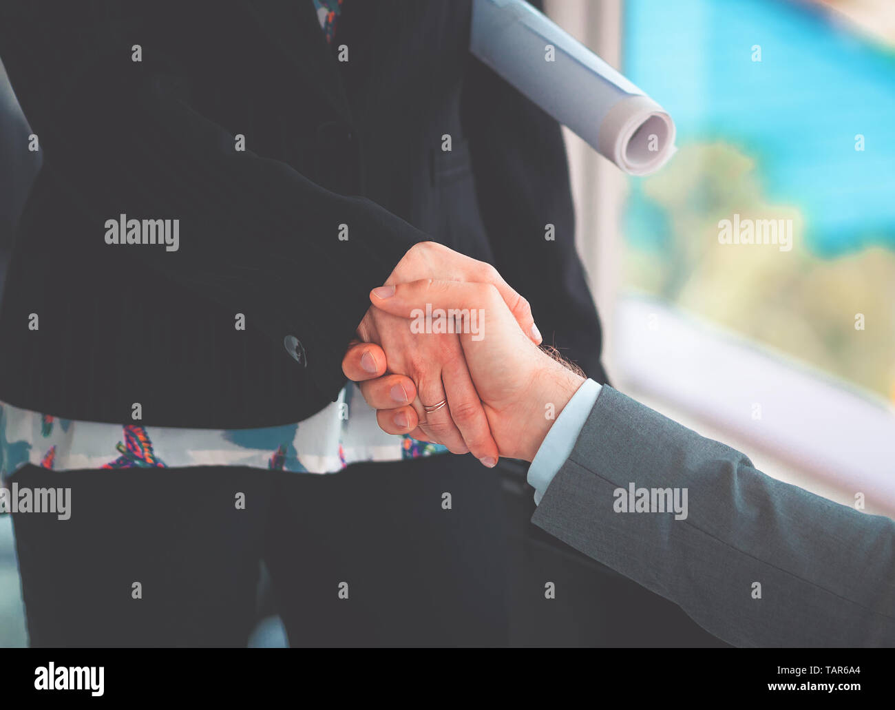 Business woman handshaking each other over a deal Stock Photo - Alamy