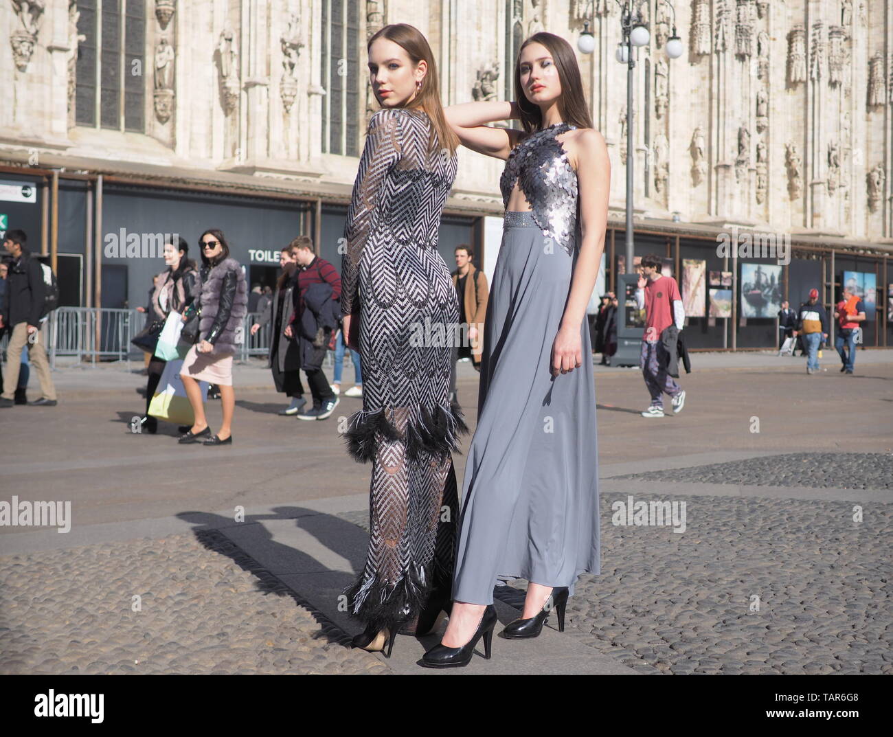 MILAN, Italy: 22 February 2019: Models street style outfits after ...