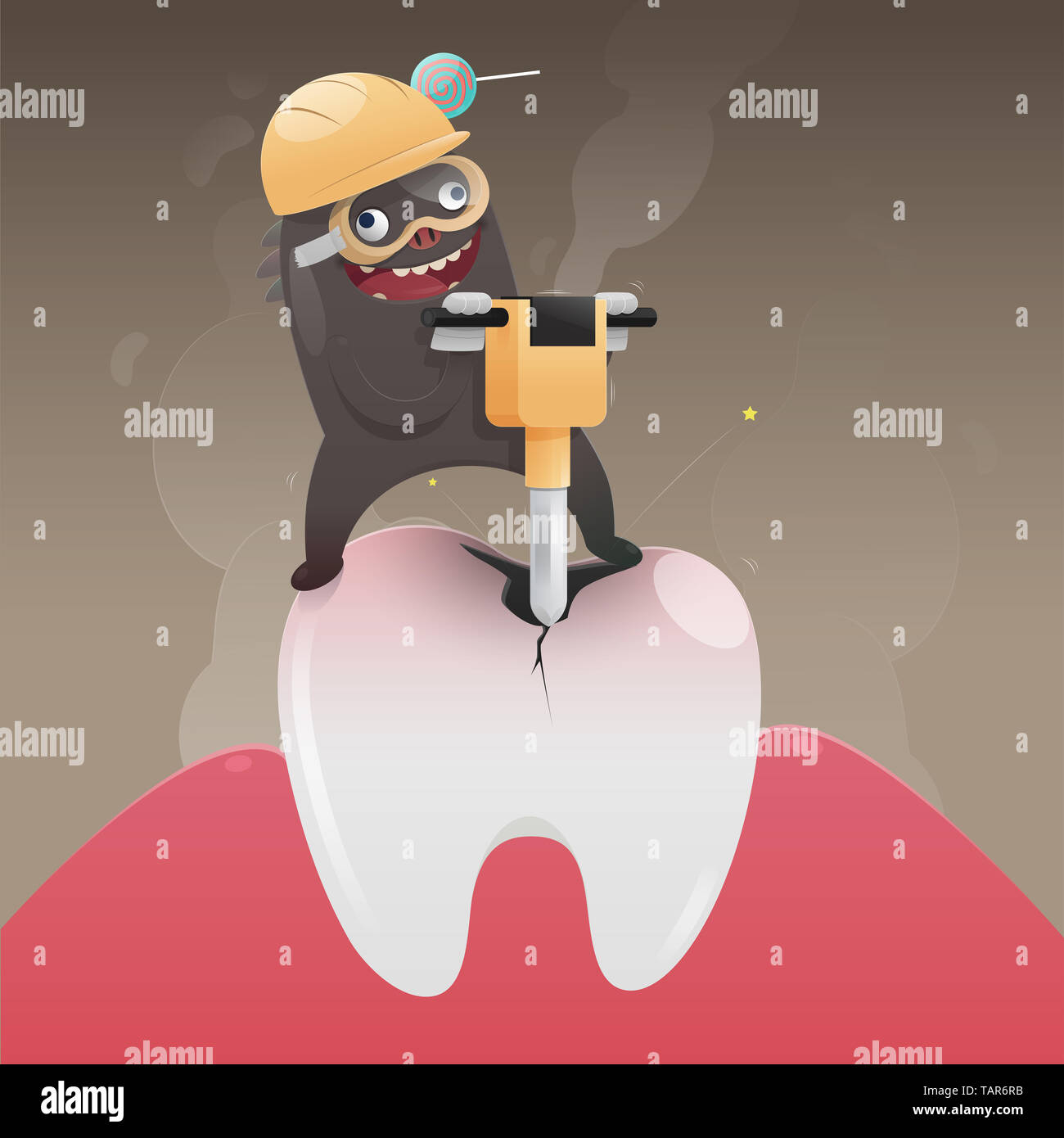 The bad monster is digging and damaging the tooth, Cartoon vector ...
