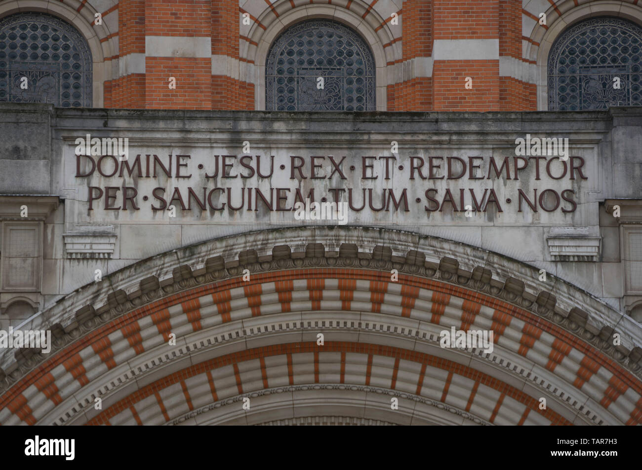 Writing in Latin at the entrance of the Roman Catholic Westminster ...