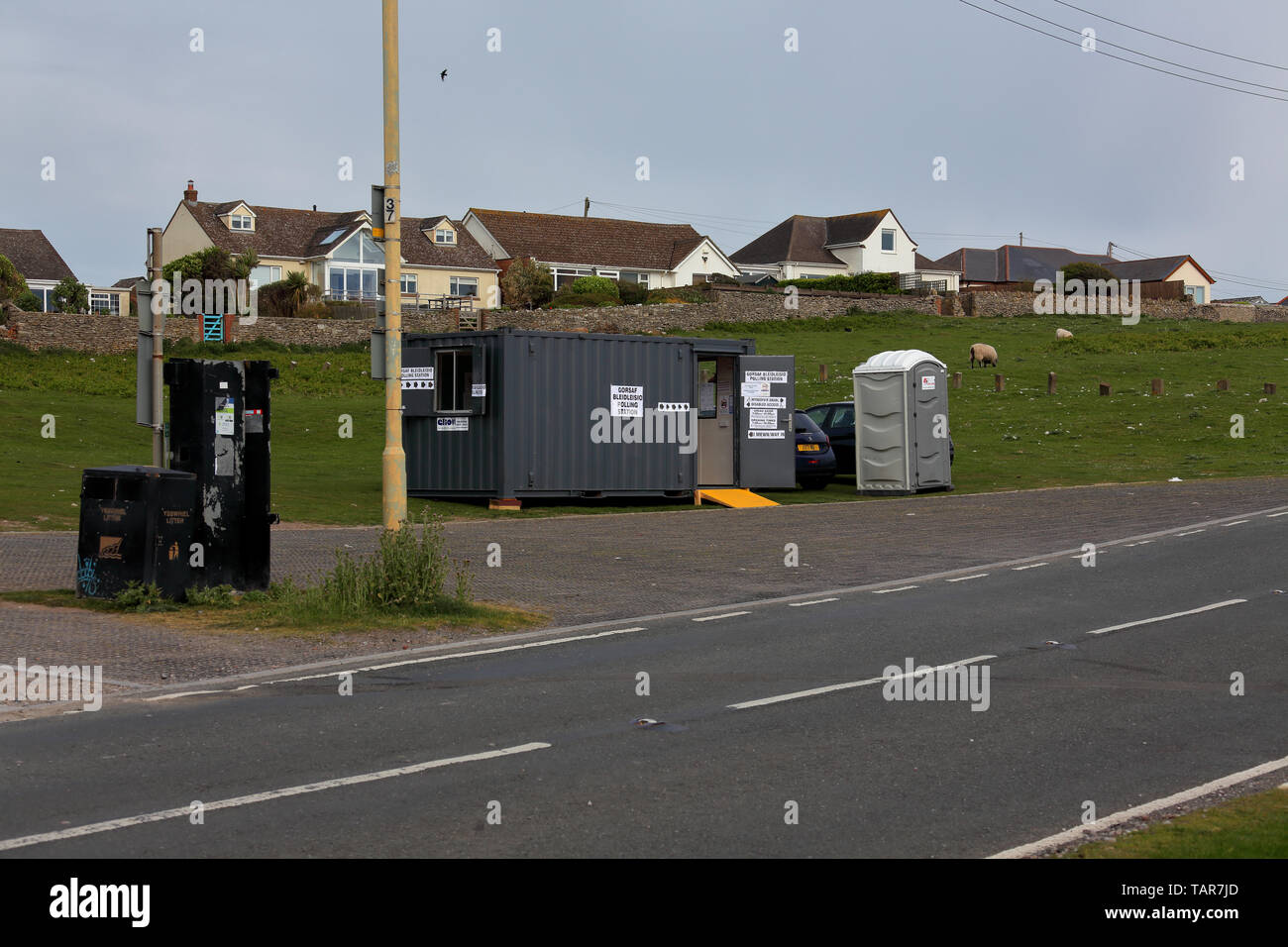 Mobile polling station for the european elections parked in a village ...