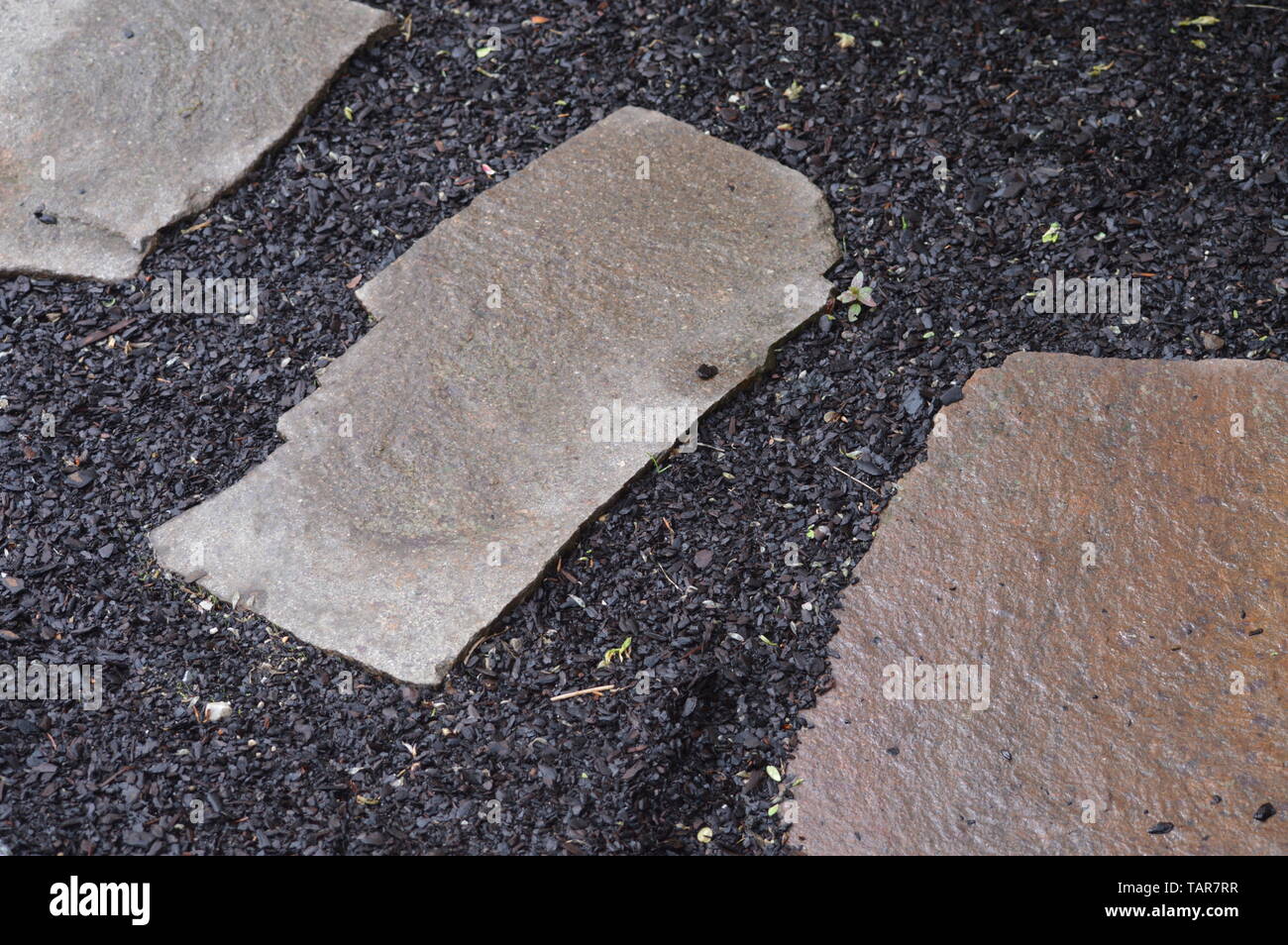 natural stone slabs on a small gravel path Stock Photo - Alamy