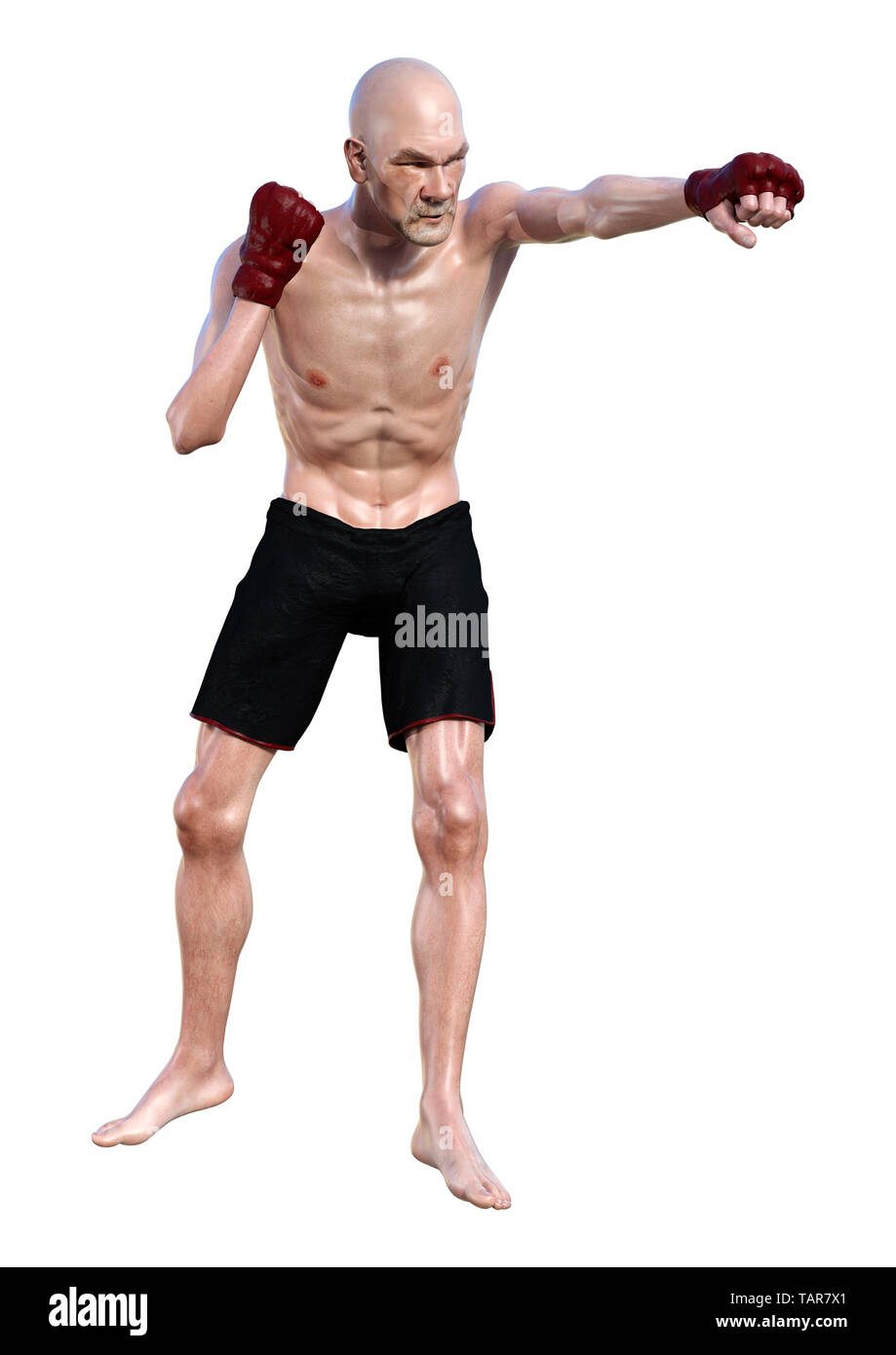3D rendering of a senior man boxing isolated on white background Stock ...