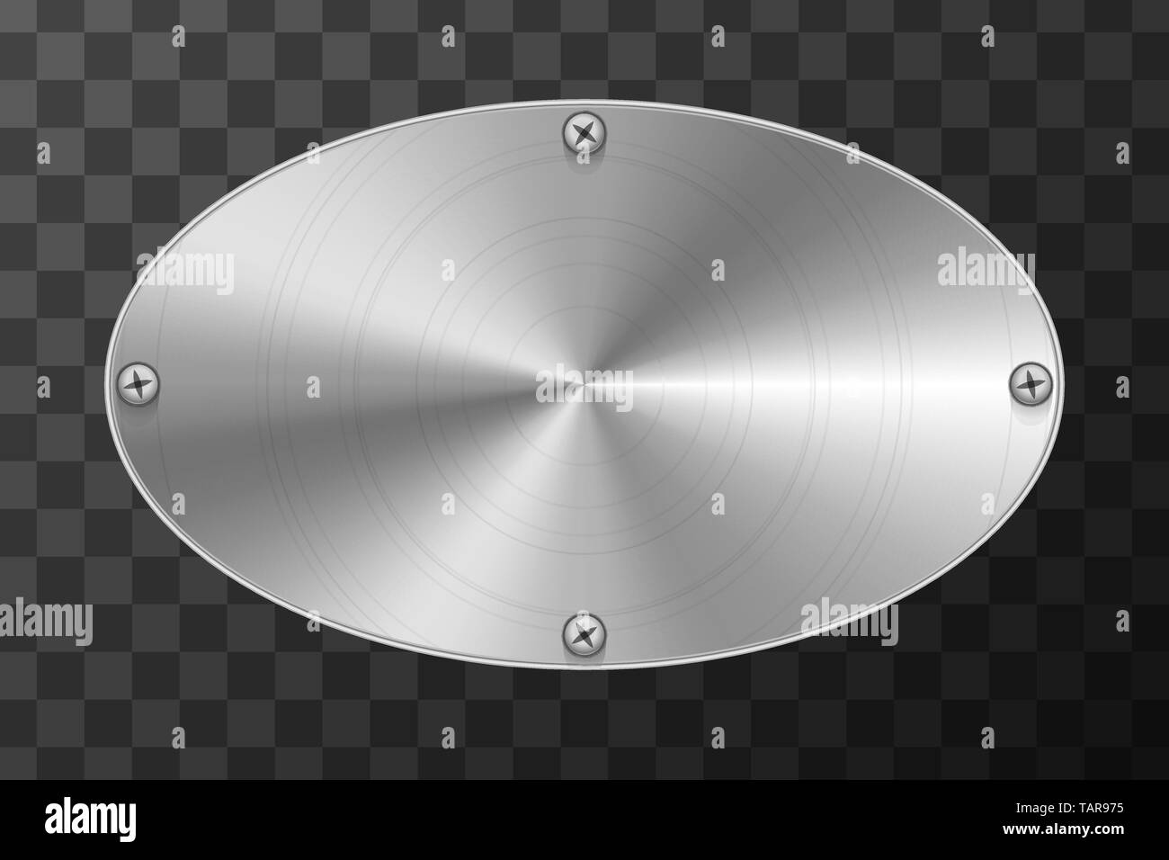Glossy metal industrial plate in ellipse shape on transparent ...