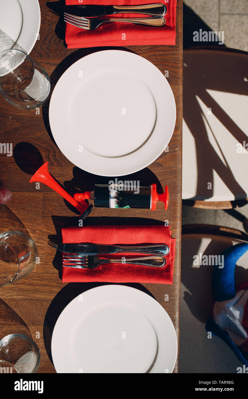 Fan whistle on table and plate Stock Photo - Alamy