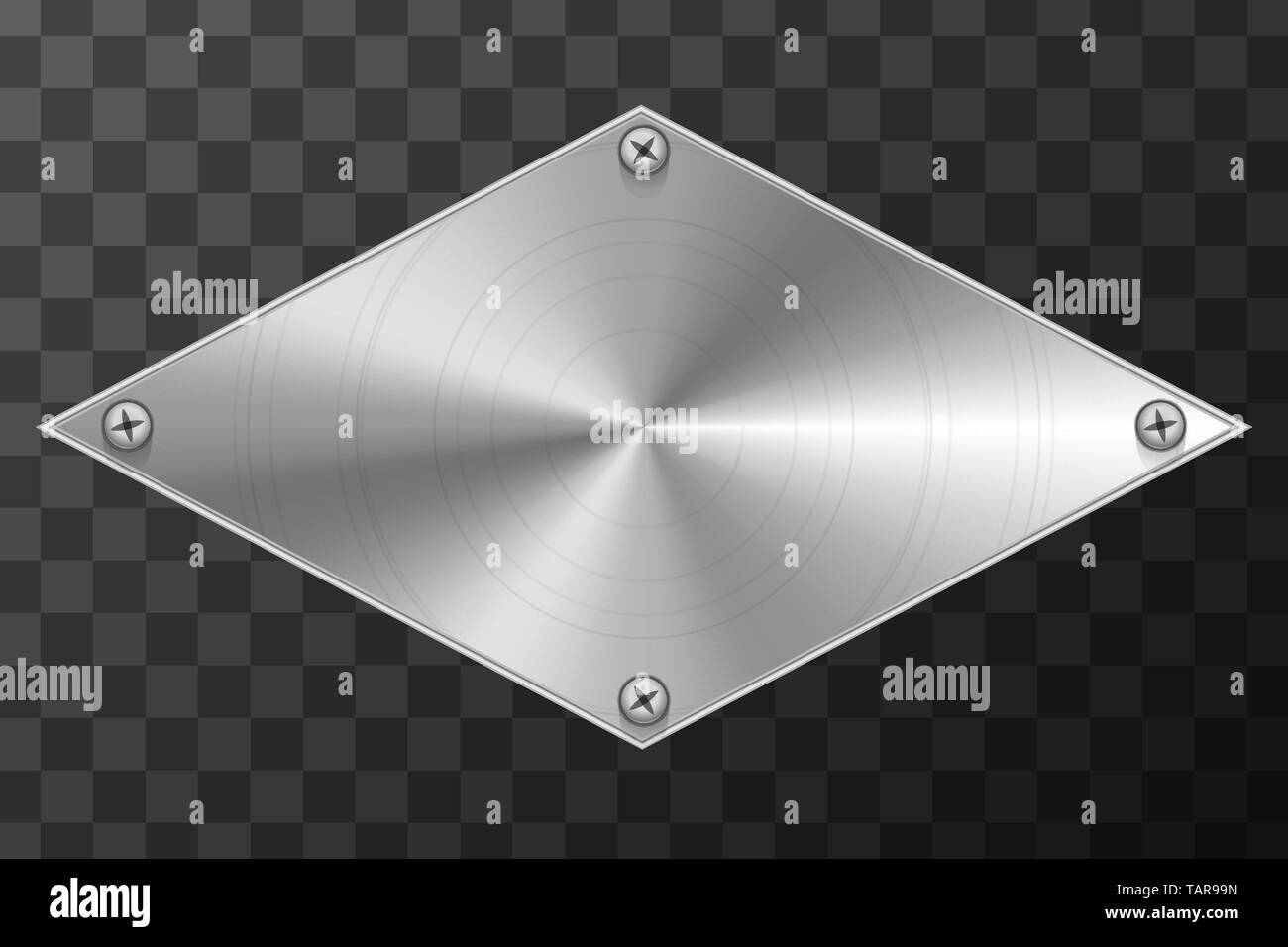 Glossy metal industrial plate in rhombus shape on transparent ...