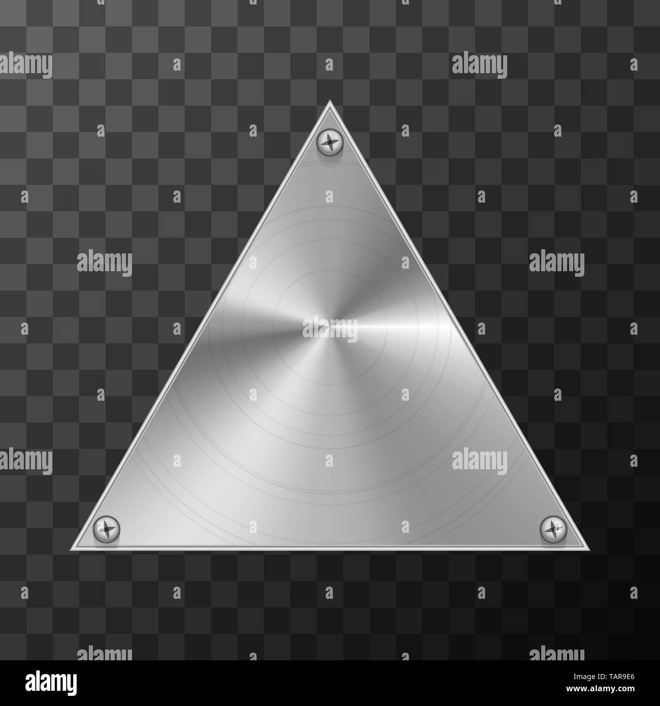 Glossy metal industrial plate in triangle shape on transparent ...