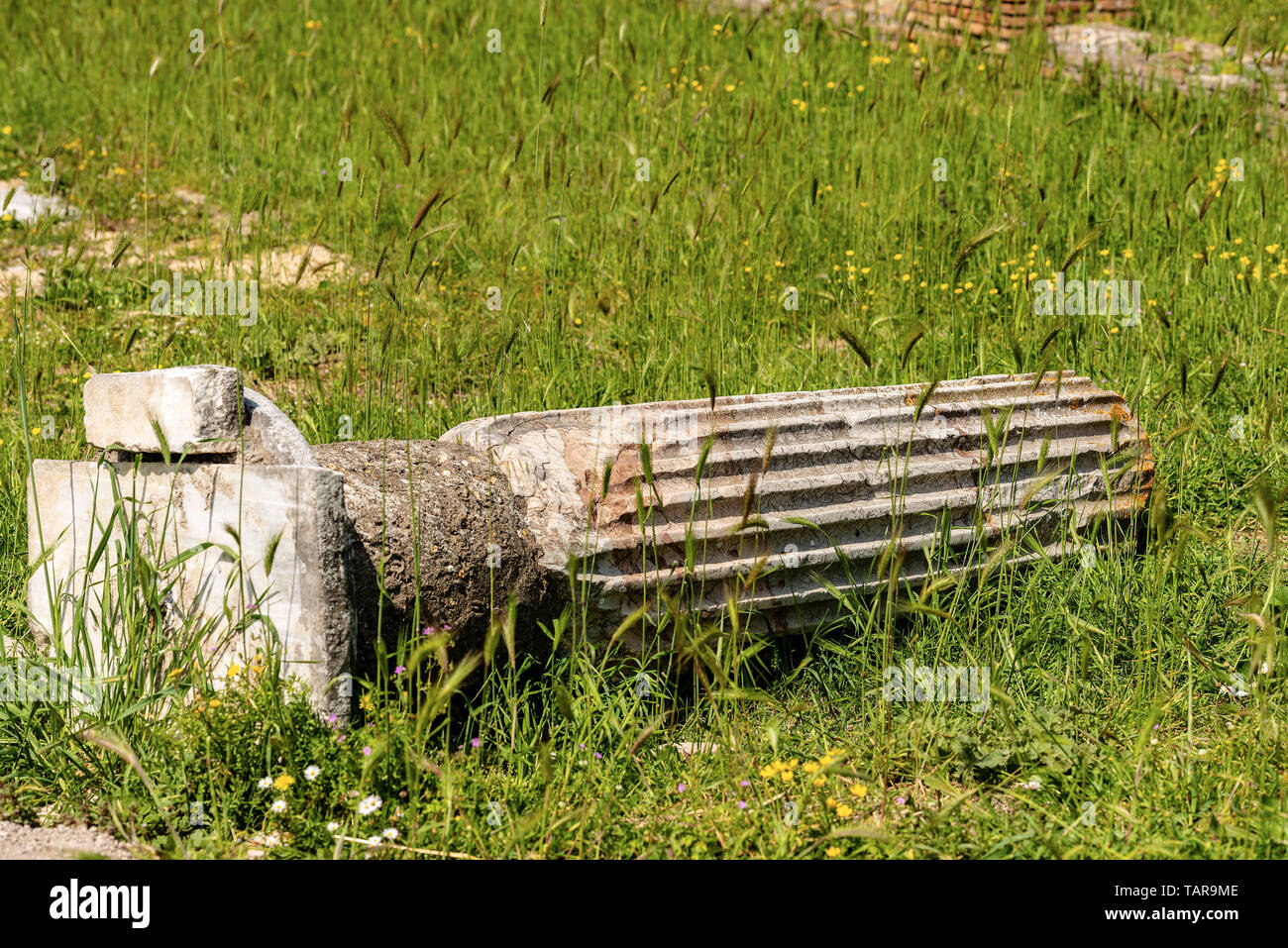 Broken column with pedestal in Ostia Antica, Roman colony founded in ...