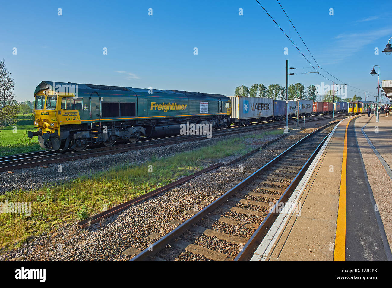 Freight train powered by a Freightliner class 66 locomotive at Ely ...