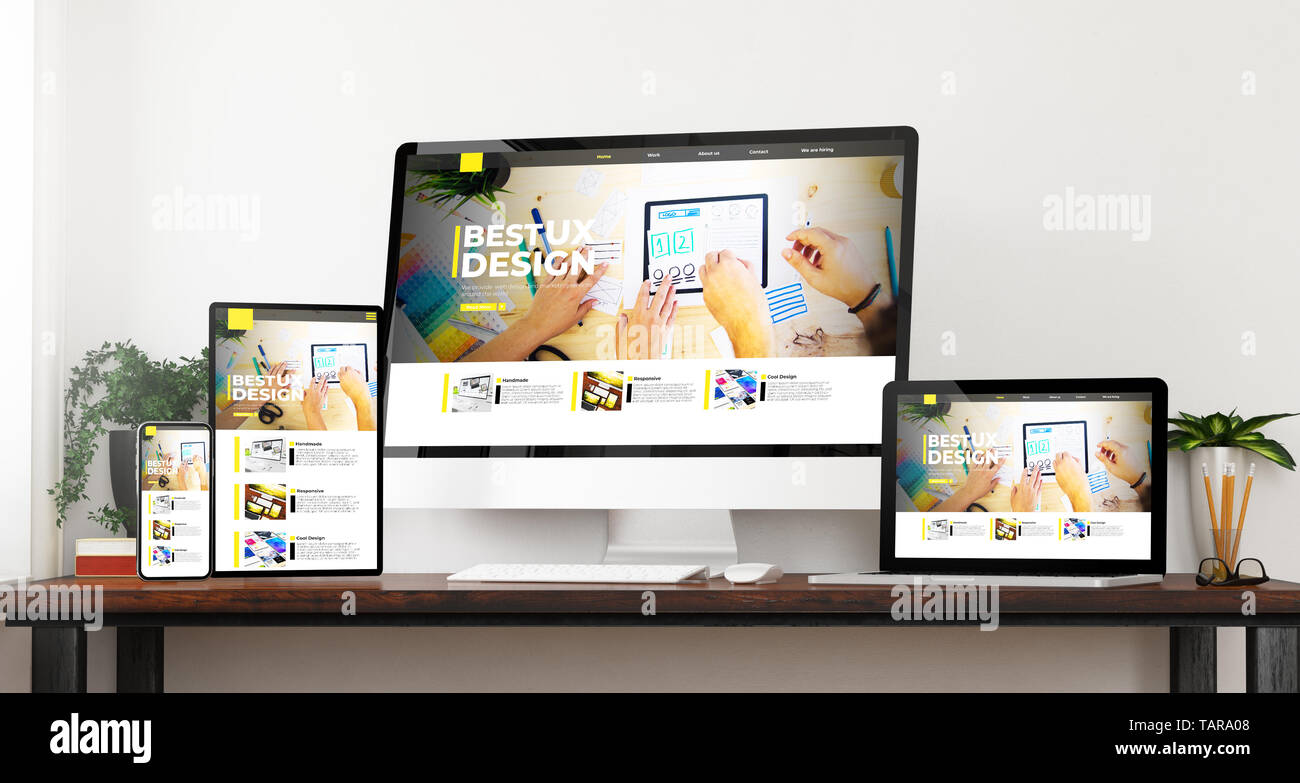 front view devices ux design website 3d rendering Stock Photo - Alamy